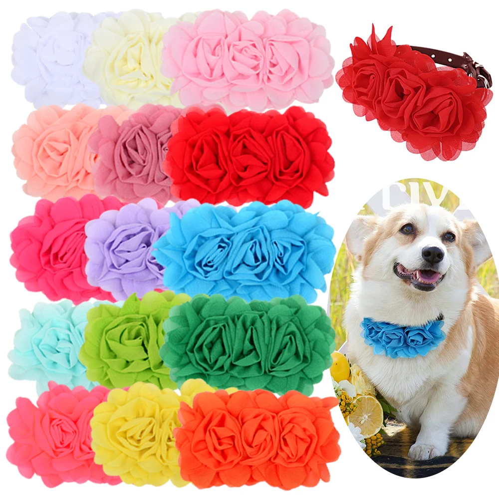 3 Flower Design Dog Neck Bows Dog Charms Flower Collar Accessories For ...