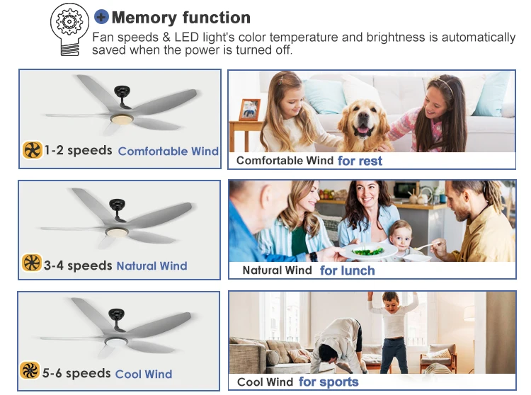 1stshine LED Ceiling Fan Modern 6 Adjustable Wind Speed Silent Ceiling ...