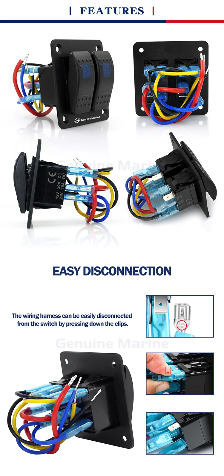 Genuine Marine 2 Gang Rocker Switch Panel - Buy Boat Accessory Rocker ...