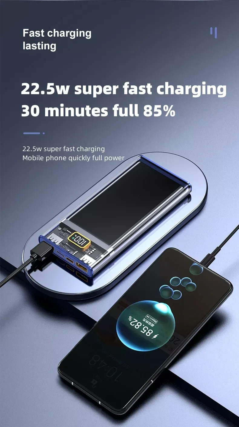 Transparent Power Bank 10000mah Pd 22.5w Dual Usb Qc3.0 Portable Fast ...