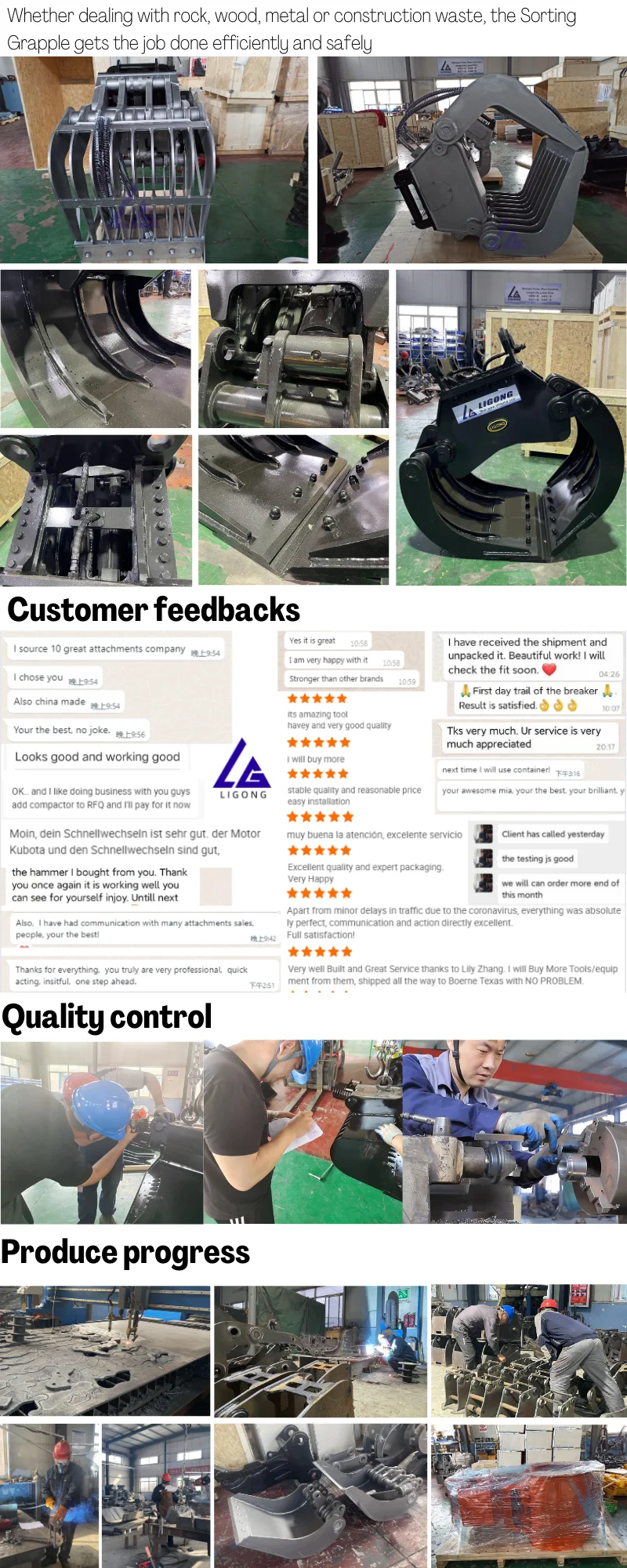 360 Degree Rotating Sorting Demolition Grapple for Excavators