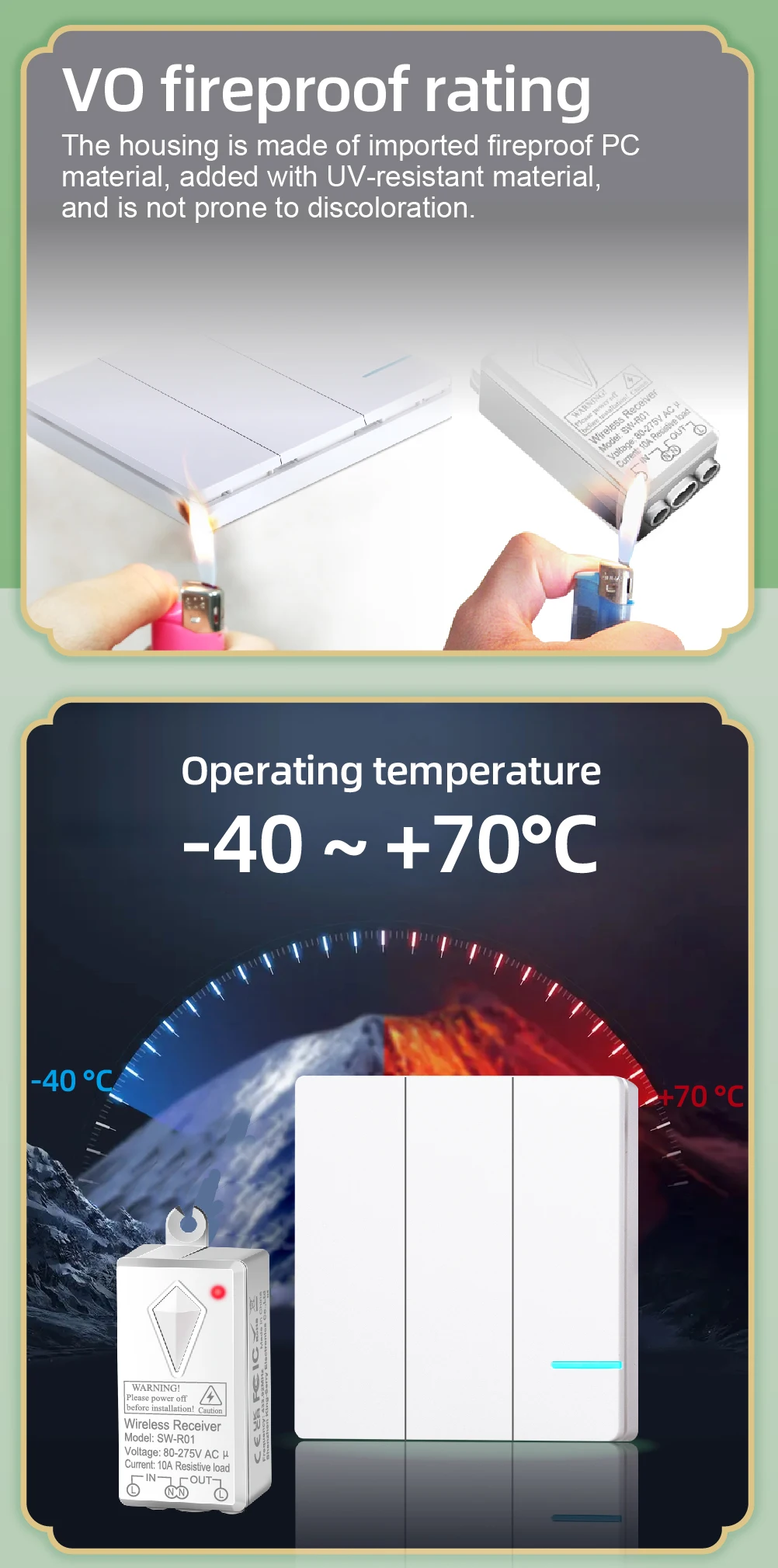 3 Gang 3 Way Wall Wireless Light Switch with Mini Receiver 6 Major ...