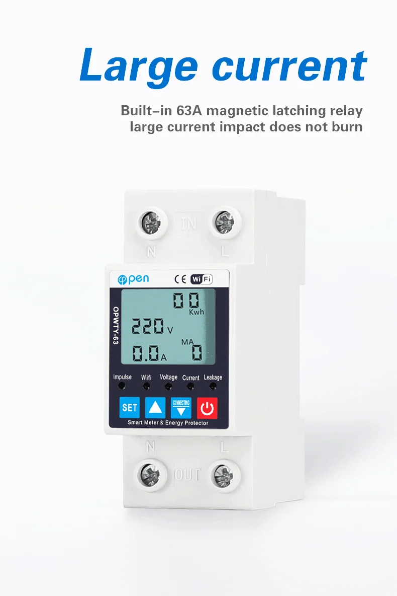 OPEN Din Rail Single Phase Wifi Wireless Iot Tuya Smart Home 63a 110v 220V Smart Switch Energy ...