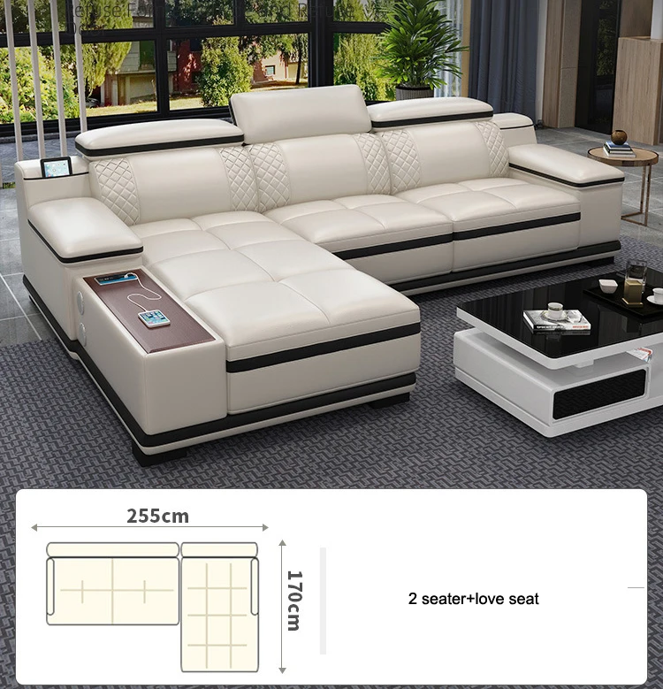 Modern Luxury L Shape Storage Leather Sofa for Living Room