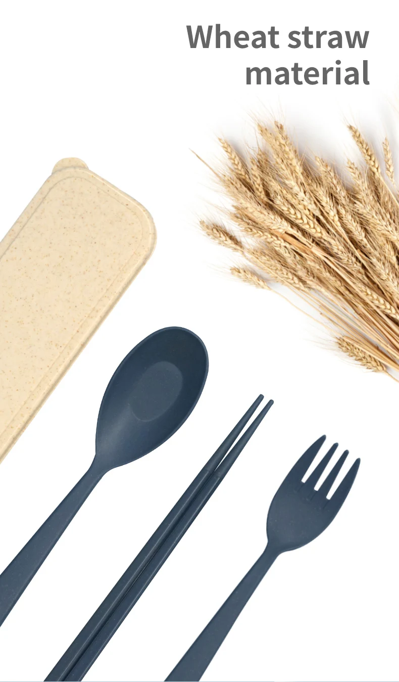 Eco Friendly Recyclable Spoon Chopsticks Dinnerware Travel Wheat Straw ...