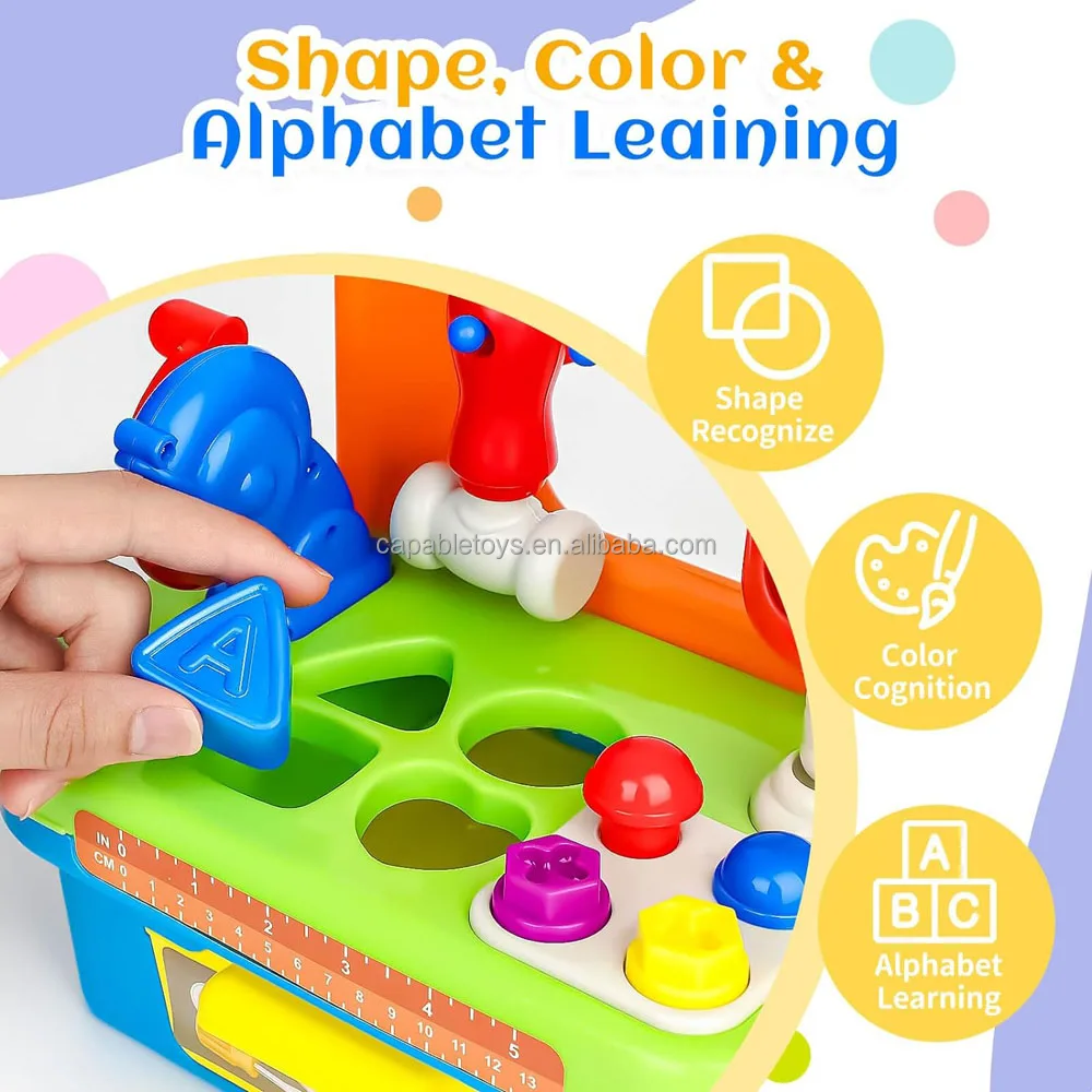 Kids Pretend Play Workshop Construction Workbench Toy Shape Sorter Mini ...