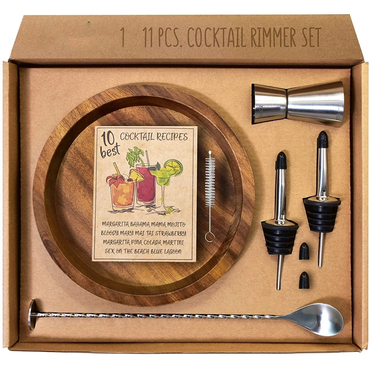 Margarita Salt Rimmer With Lid,Natural Acacia Wood Cocktail Glass ...