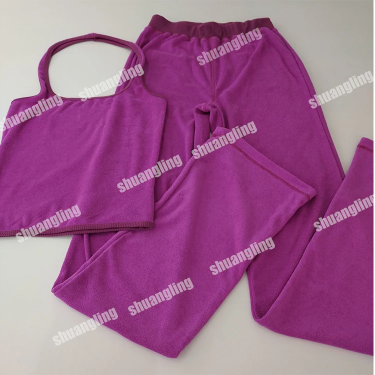 2023 Terry Set Custom Logo Tube Top with Drawstring Pants
