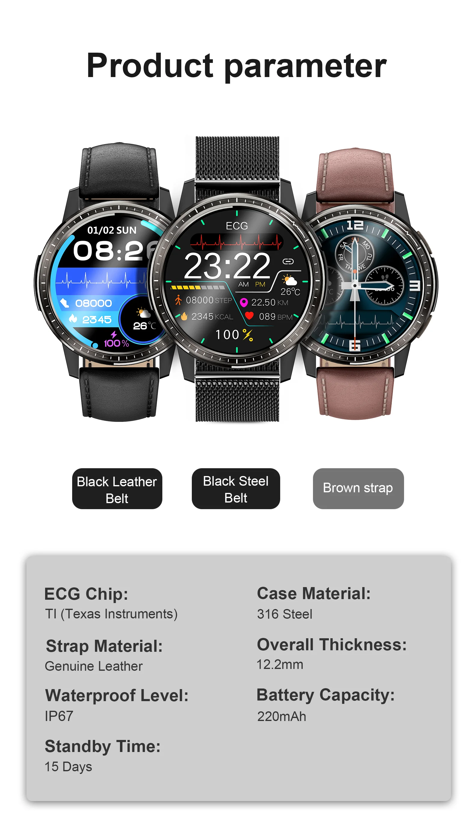 H9 Smart Watch Fitness Ecg+ppg Hear Rate Bp Blood Pressure Touch Watch ...