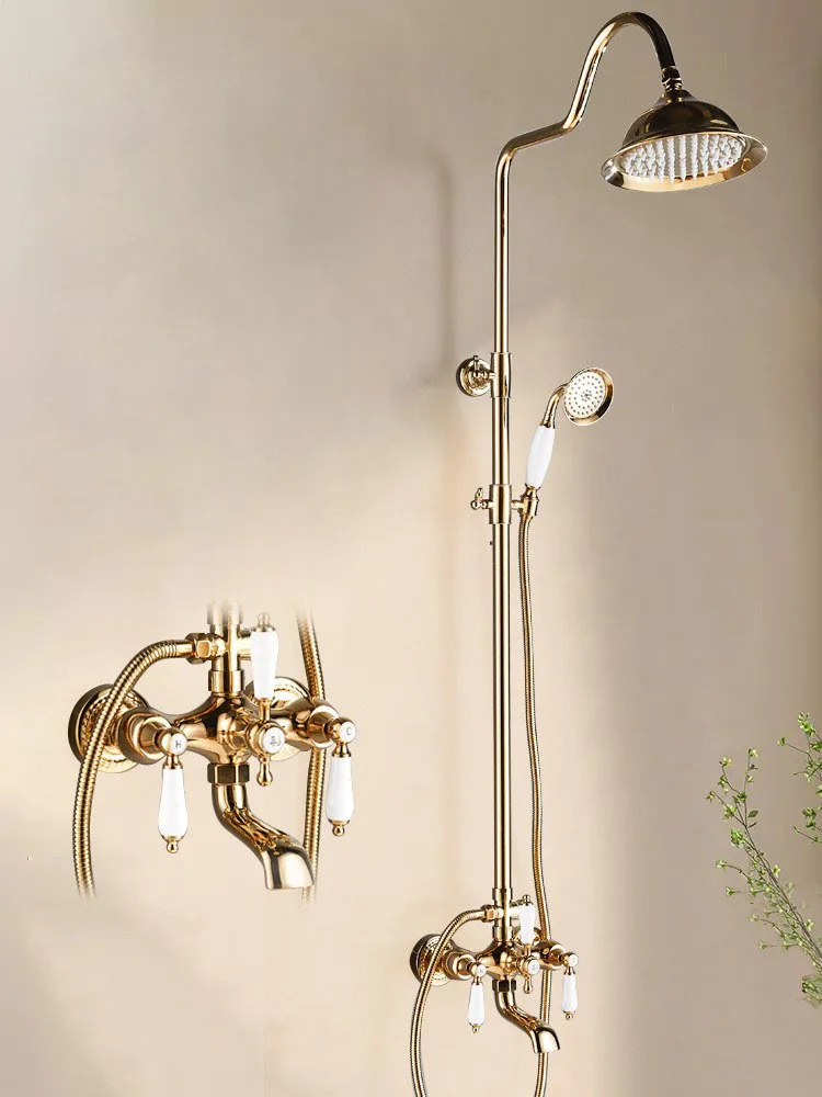 Brass Luxury European Style Gold Shower Set with Elevatable Cold and ...