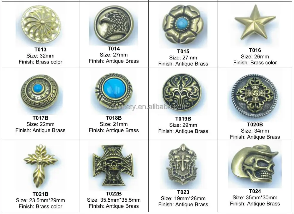 Custom Vintage Solid Brass Conchos Screw Back Button Concons for ...