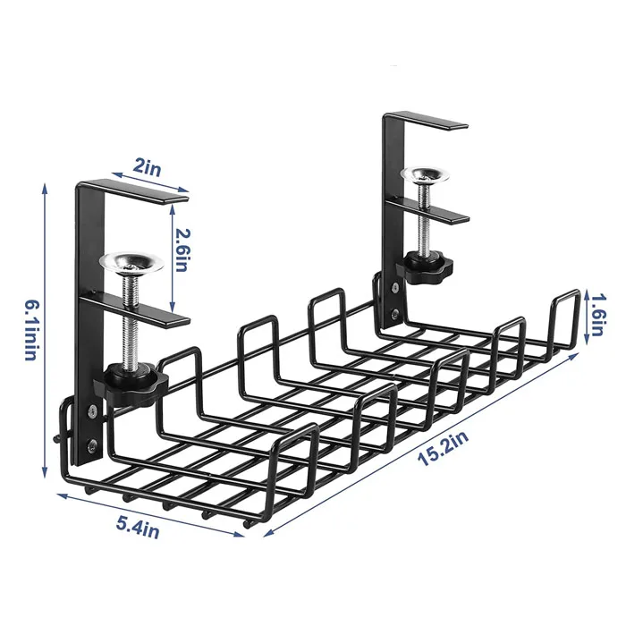 Clamping Adjustable Cable Management Tray Under Desk No Drill Under ...
