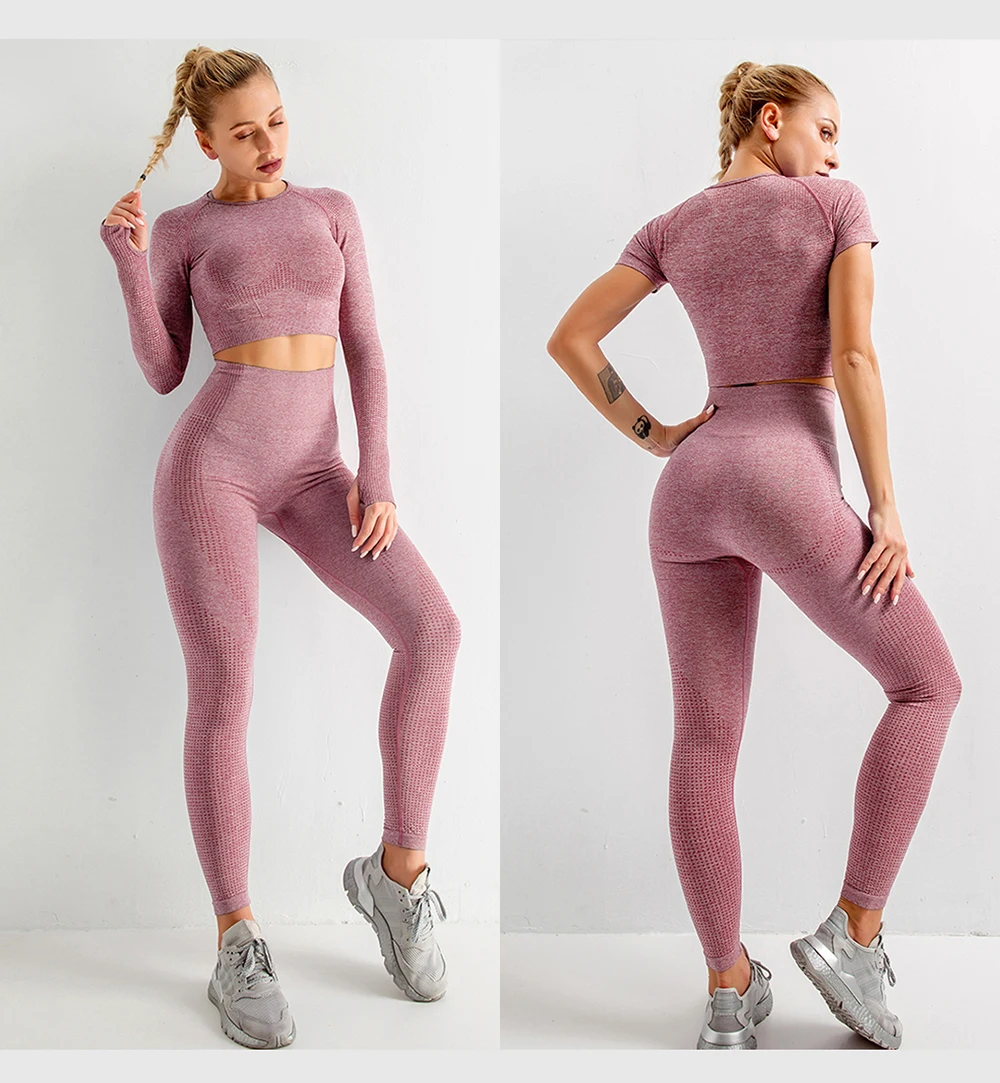 2/3/5pcs Seamless Women Yoga Sets Workout Sportswear Gym Clothing Fitness Long Sleeve Crop Top ...