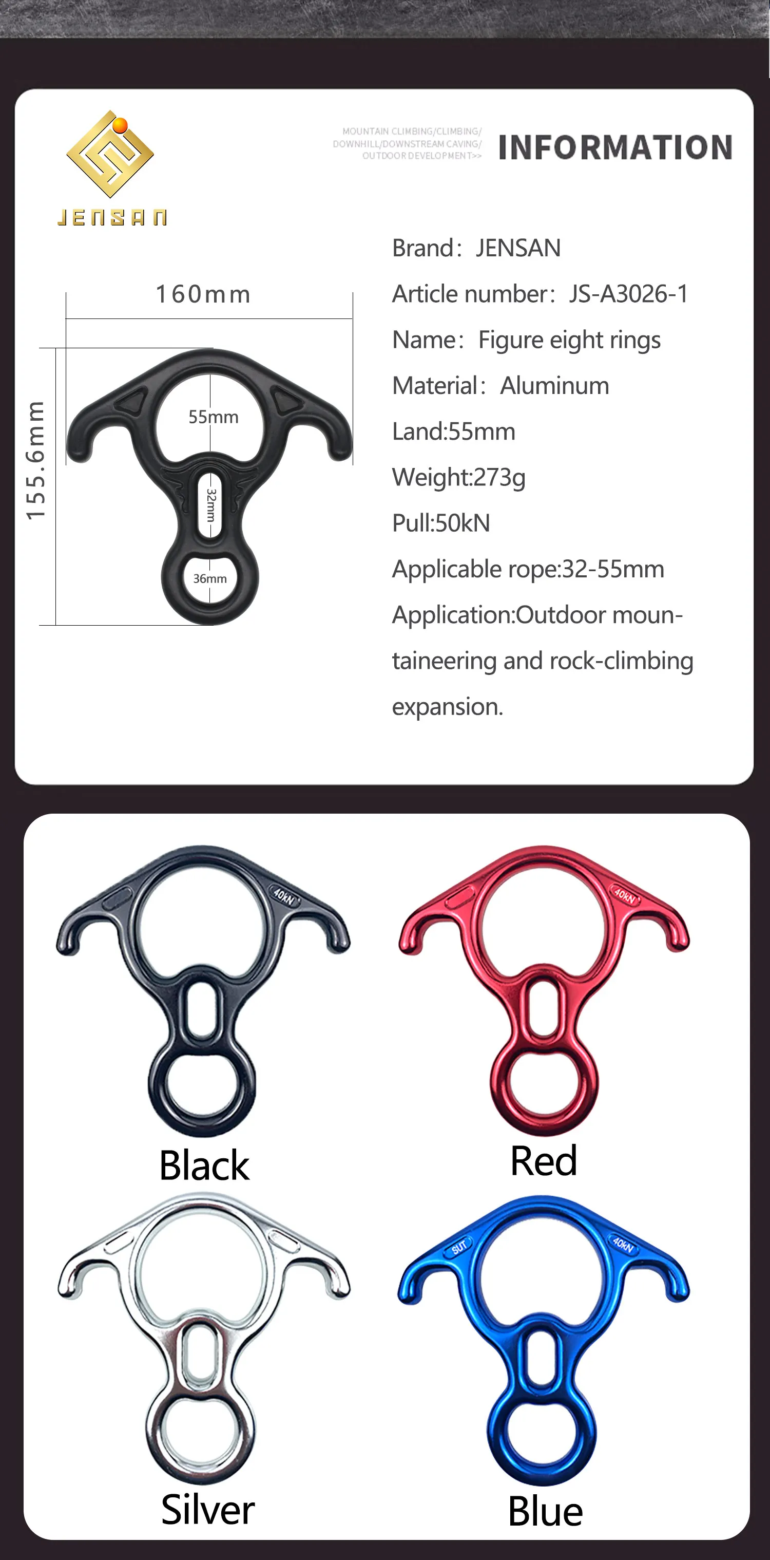 Jensan Custom Figure 8 Descender - 50kn Climbing Rope