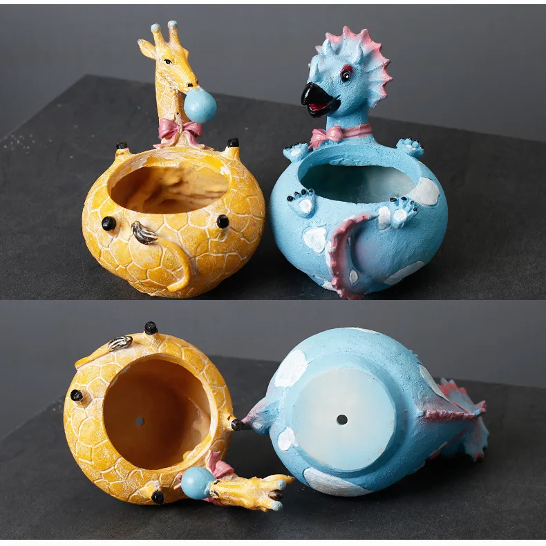 Creative Wrought Iron Hanging Bamboo Succulent Small Green Plant Pot Cartoon Resin Animal Cradle ...