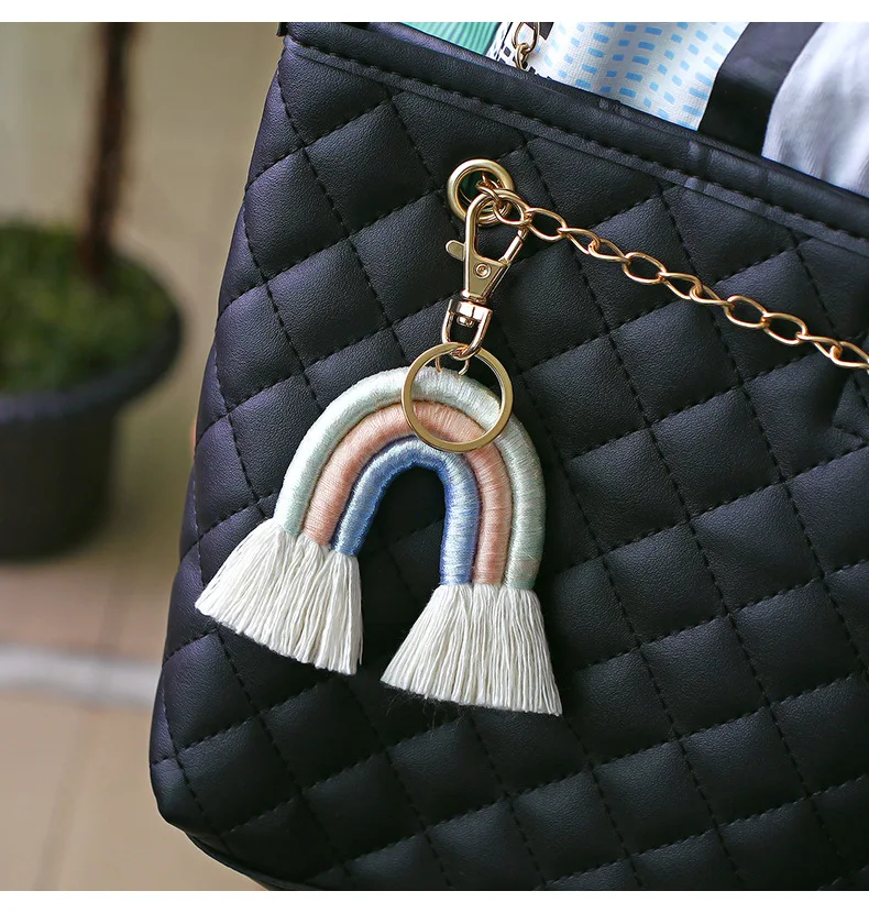 8 Rainbow Key Chains Macrame Weaving Rainbow Tassel Boho Key Chain Key ...