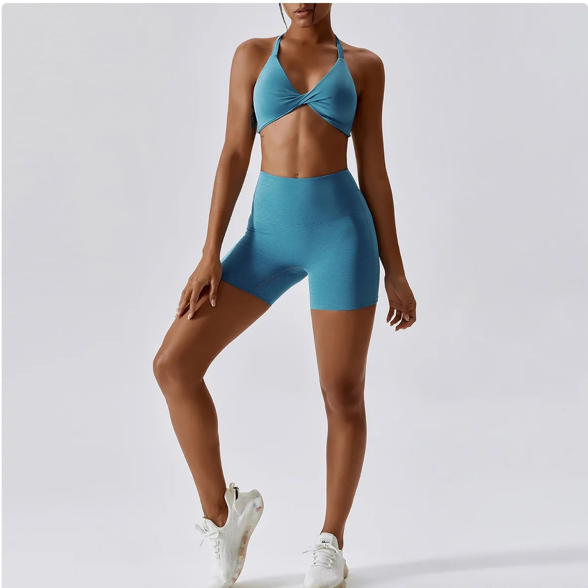 Fs603# New Summer Yoga Sets 2023 Women Sexy Front Twist Sports Bra Shorts Gym Leggings Hot Pink ...