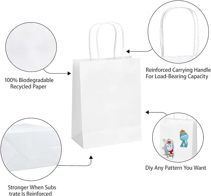 White Color Large Size Wrap Kraft Craft Paper Flat Bag For Lunch Goodie ...