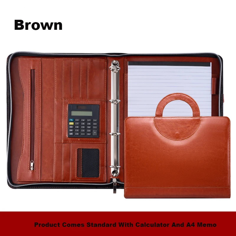 Zippered Padfolio Portfolio Binder,A4 Leather Folder Portfolio With ...