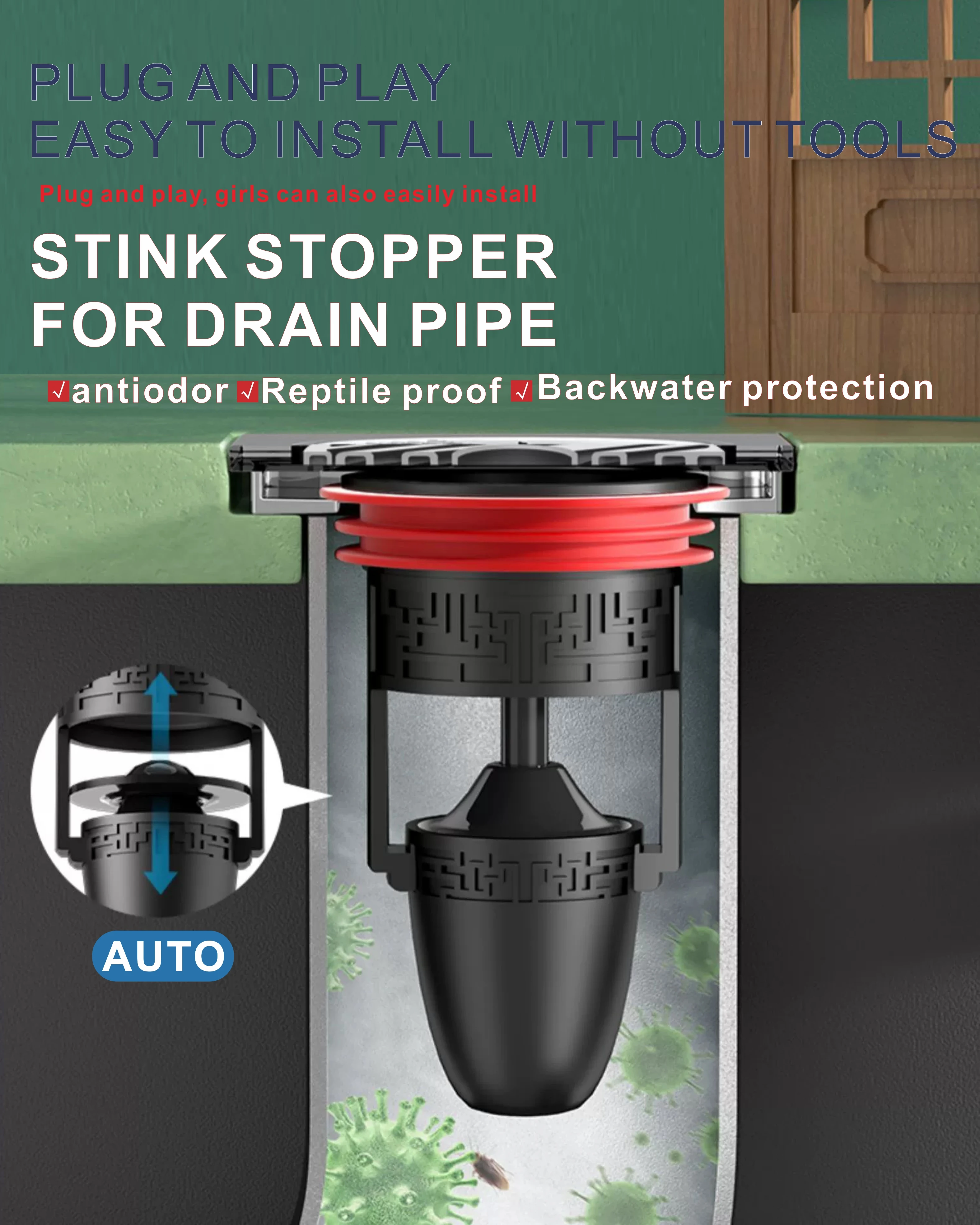 Toilet Floor Drain Deodorizer - Universal Flow Plug