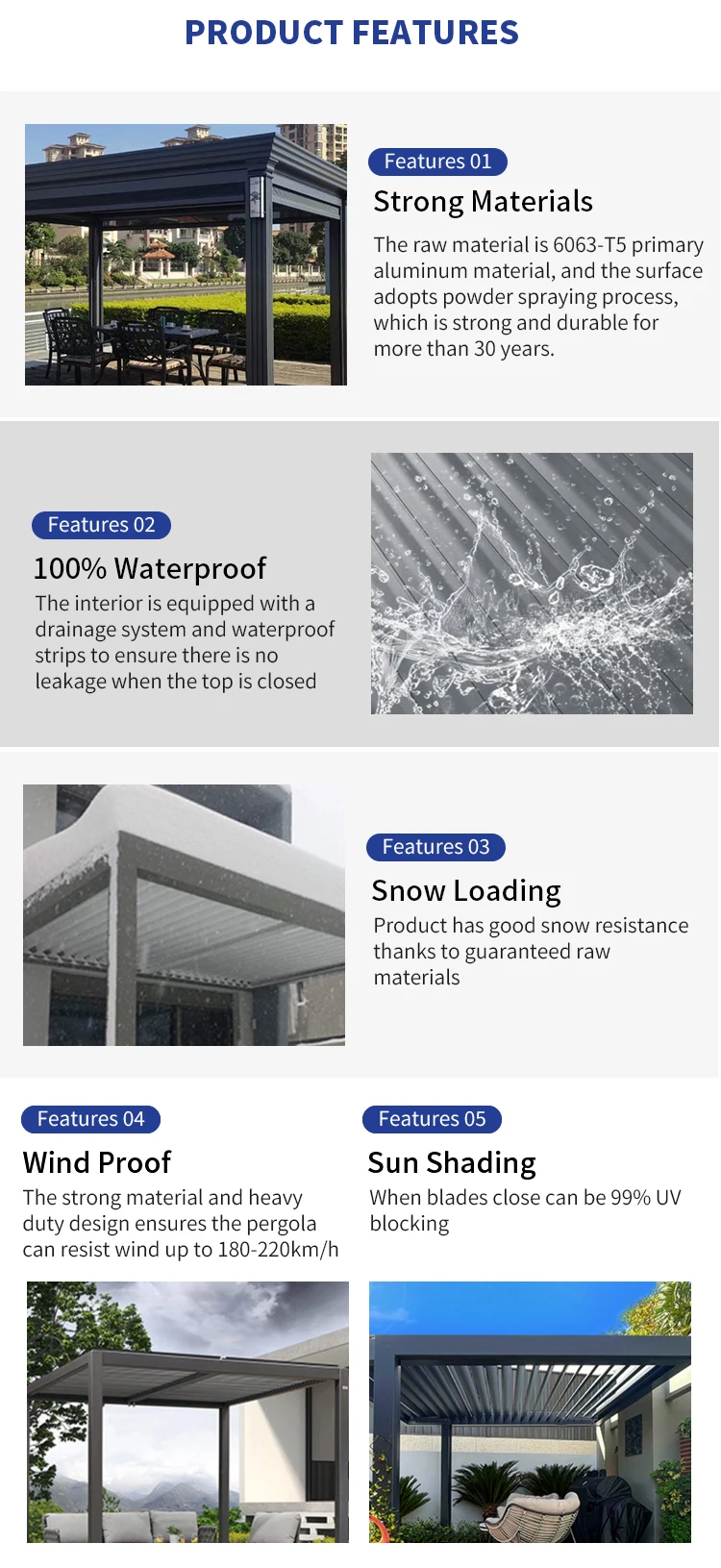 Aluminum Slatted Roof Pergola With Solar Power Motorized With Lights ...