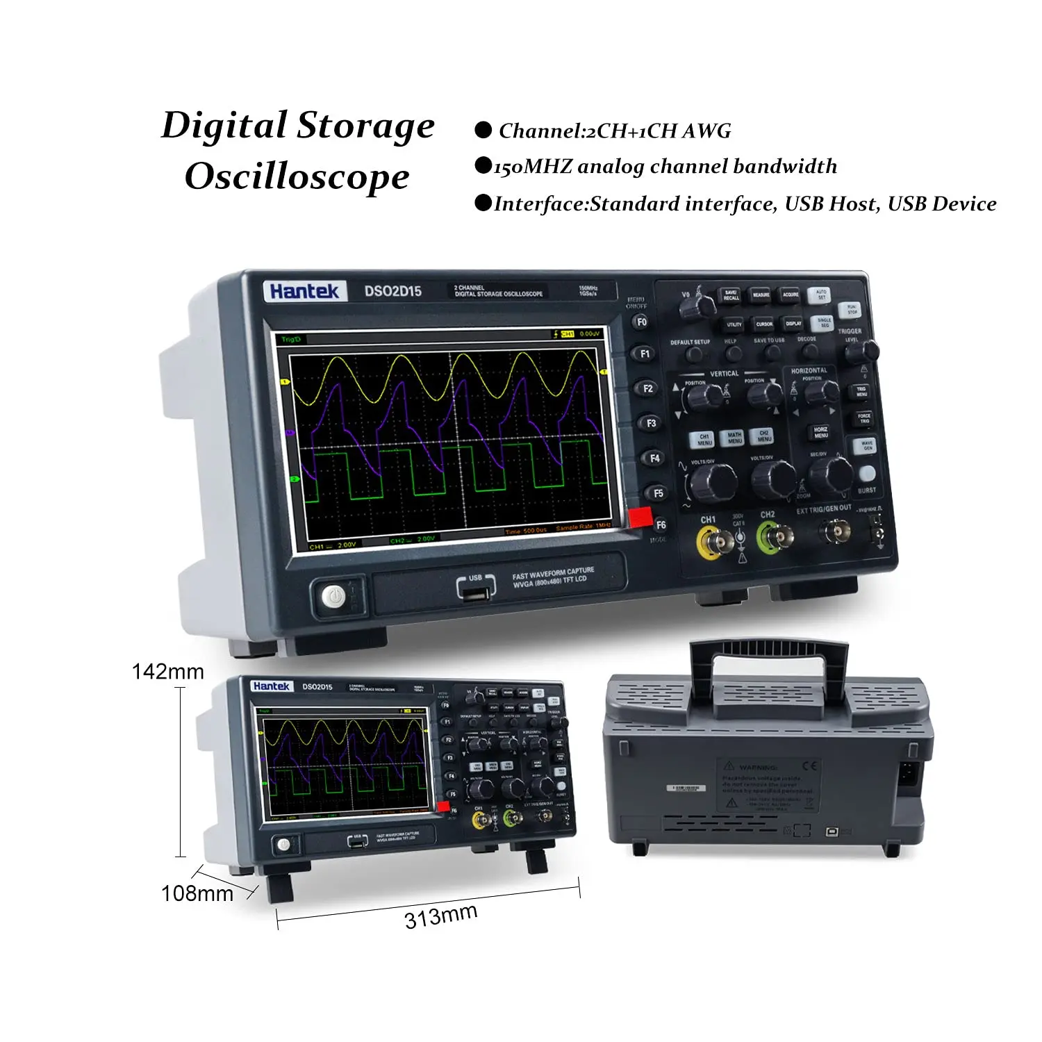 Dso2d15 Digital Oscilloscope Meter Desktop Oscillograph Oscillometer 7 ...