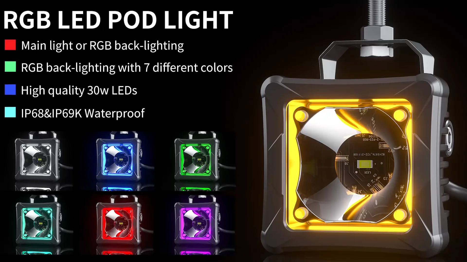 Aurora Patent 3 Inch Rgb Led Work Light Car 12v 30 Watt Waterproof Rgb ...