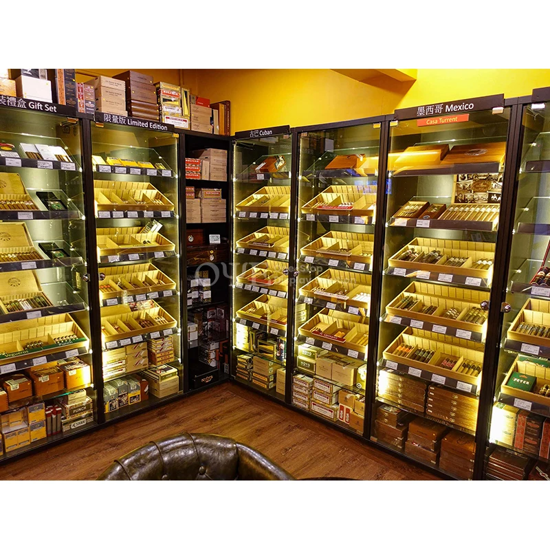 Custom Luxury Cigar Humidor Cabinet Cedar Shelf Drawer Glass Doors ...