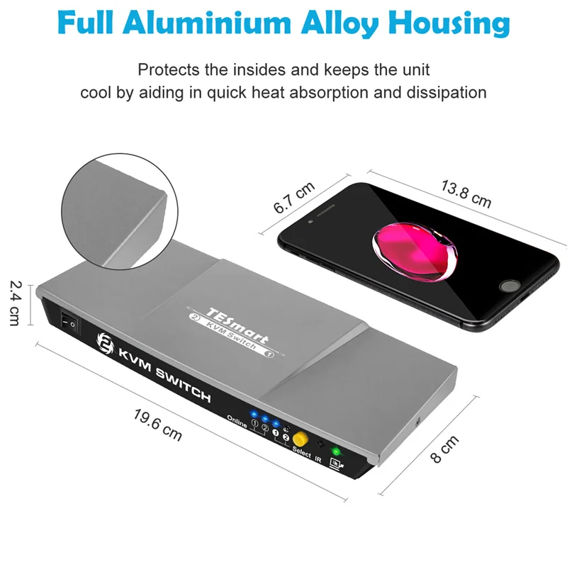 Tesmart 2 Way Hdmi Usb Kvm 2port Switch 2 Port Auto Kvm Switch Support ...