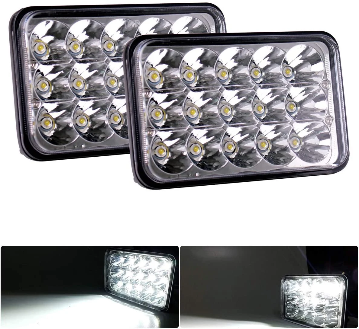 4x6 inch 45W LED Headlight Rectangular Replacement H4651 H4652 H4656 ...