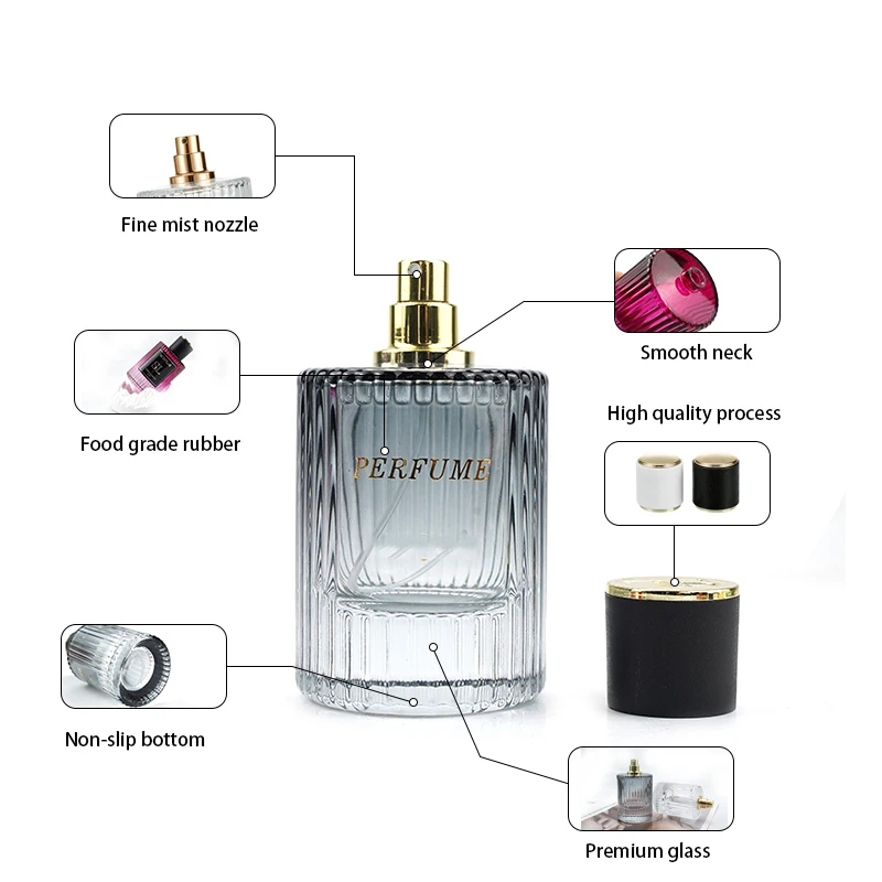 100ml Luxury Gradient Perfume Bottle Cosmetic Packaging Cylinder Stripe ...