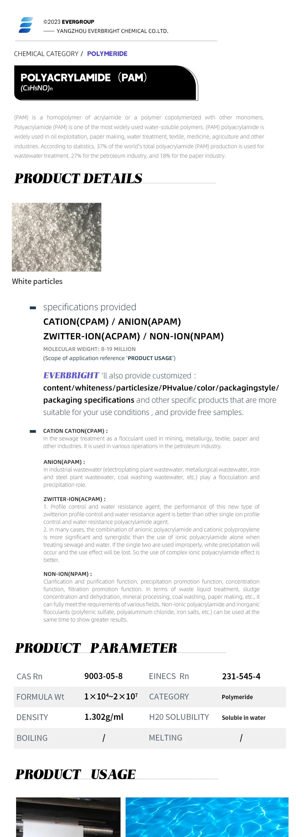 Pam Flocculant Polyacrylamide Water Pollution Treatment Chemicals ...