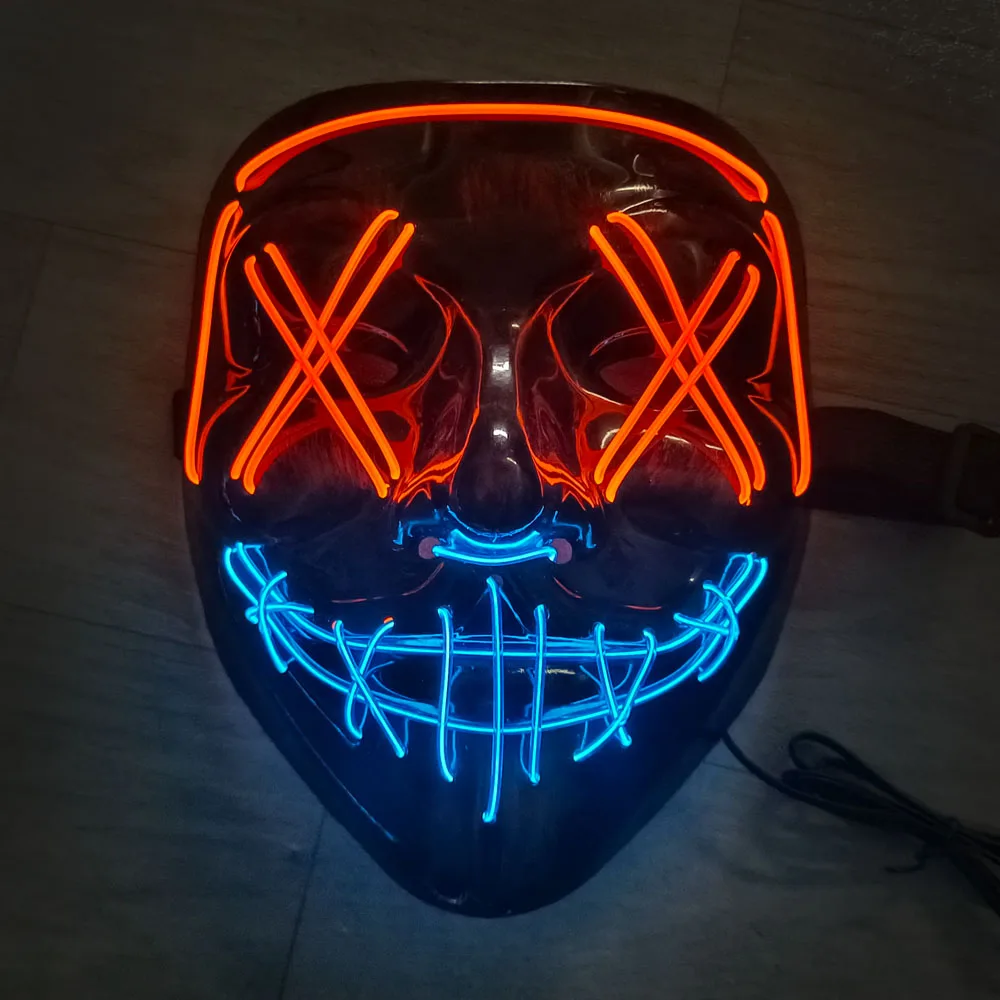 Hot Horror Halloween Light Up Black Custom Glow Led Mask Neon Cosplay ...