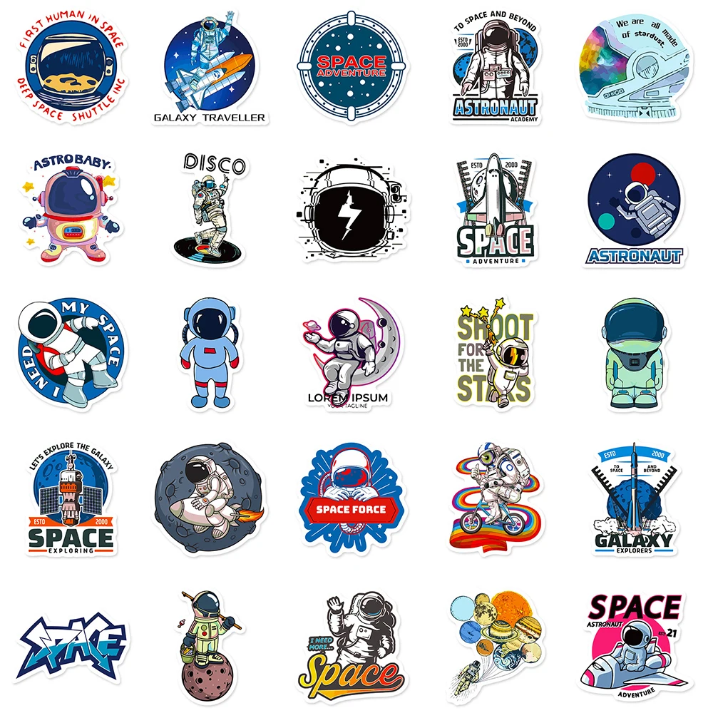 50pcs Cool Space Astronaut Stickers Luggage Laptop Guitar Waterproof ...