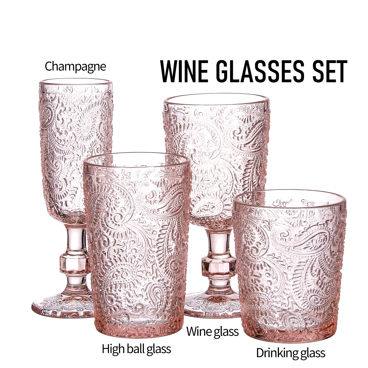 Wholesale Custom Hand Blown Vintage Embossed Pink Goblets