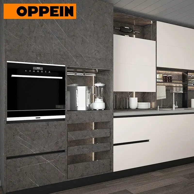Oppein Industrial Style Stone Texture And Pearl White Kitchen Cabinets - Buy Industrial Kitchen ...