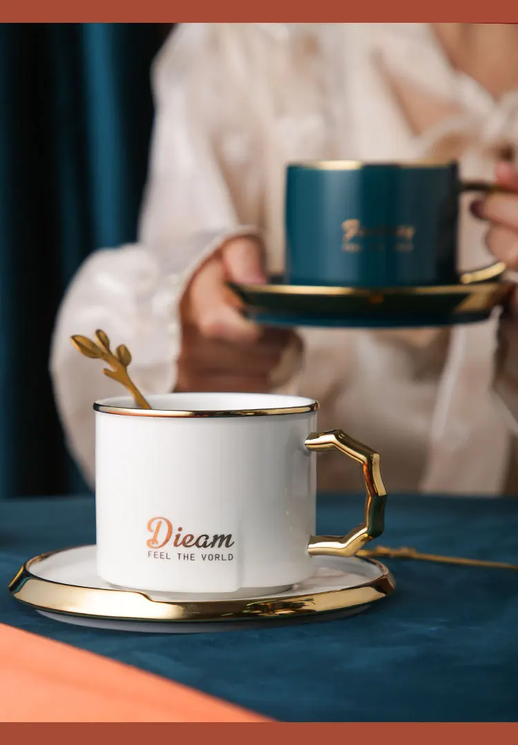 Modern Tea Cups and Saucers Set - Pink Ceramic Coffee Cup