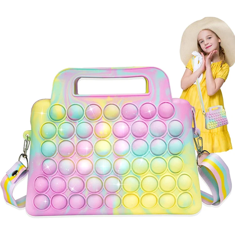 Rainbow Soft Silicone Fidget Toy Bag Stress Relief Shoulder Bag Push ...