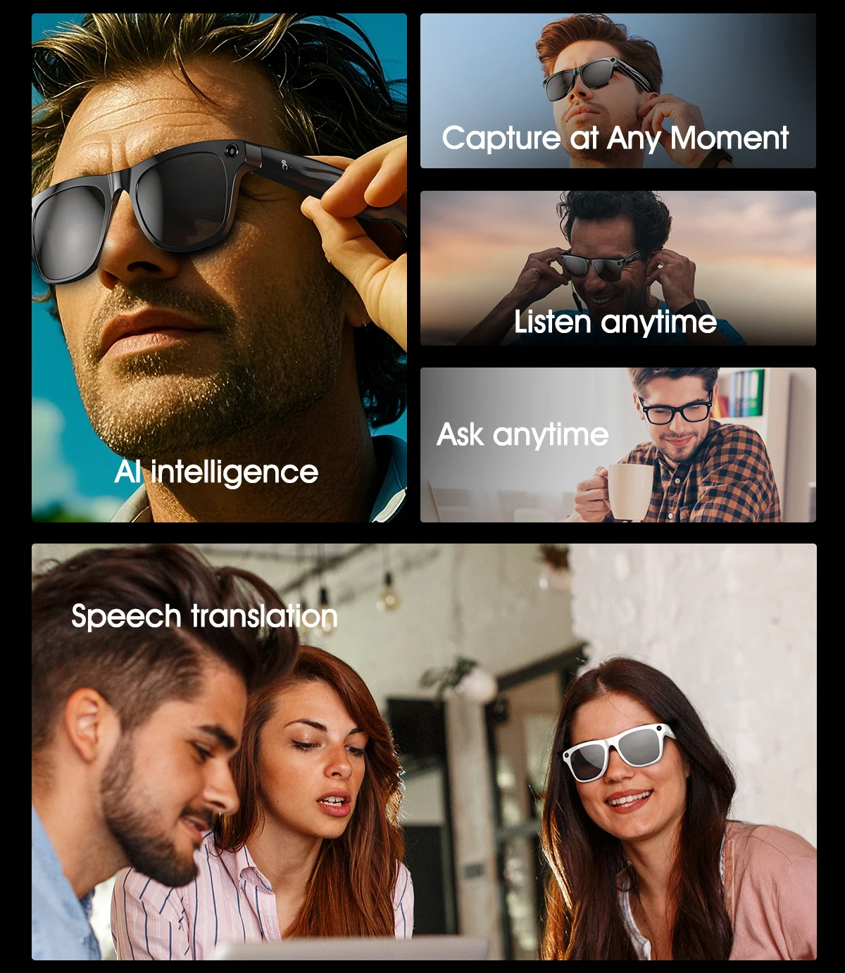 AI Smart Glasses 100W HD Camera Voice Assistant Photo Video Recording ...