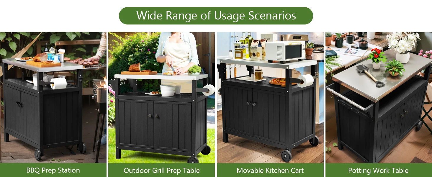 Movable Portable Outdoor Grill Prep Table Grill Cabinet Kitchen Rolling ...