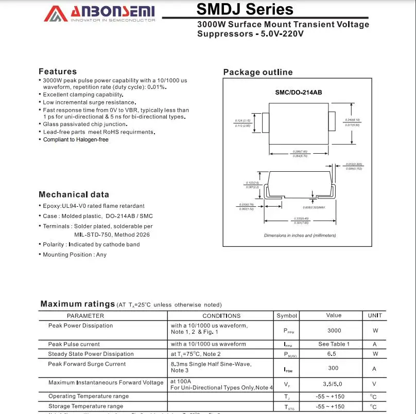 Anbon 30v 3000w Smdj30a Smc Package Smd Tvs Diode - Buy Smd Tvs Diodes ...