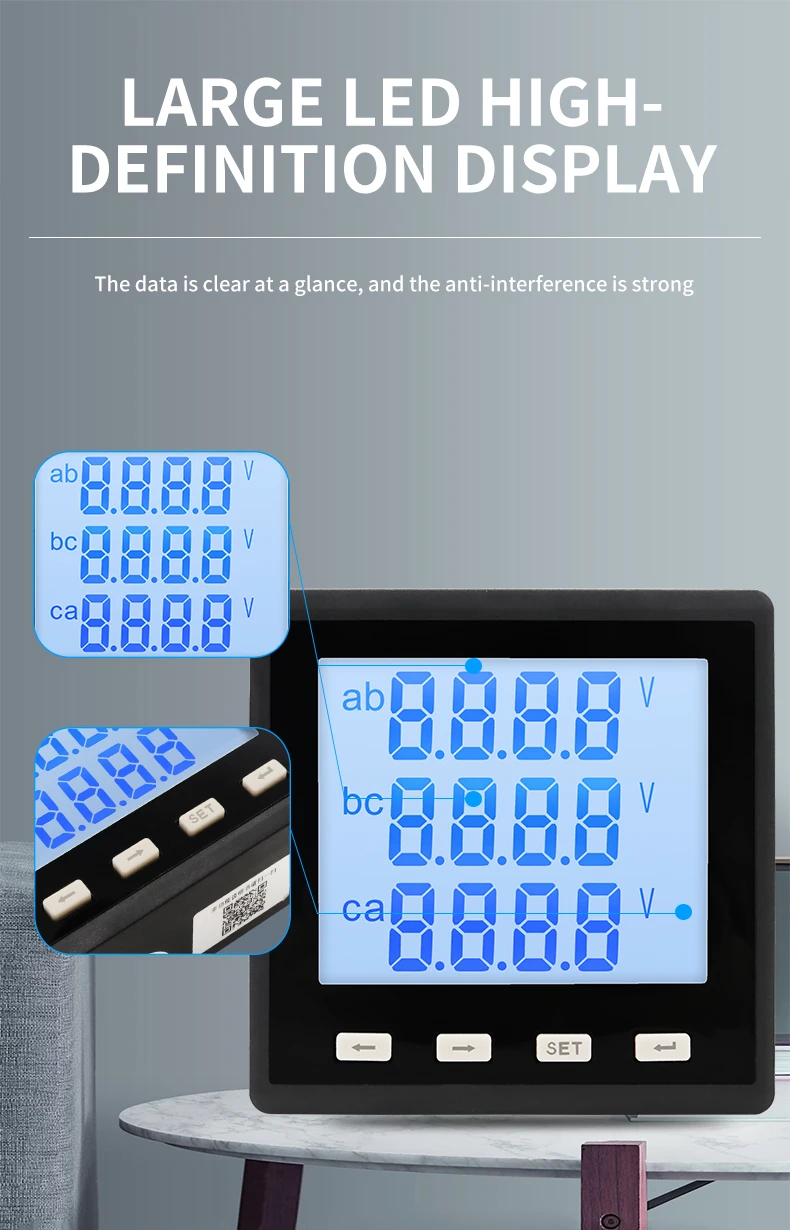 400v 3 Phase Power Meter Rs485 5a Digital Multi-function Lcd Ac Current Panel Meter Ammeter ...