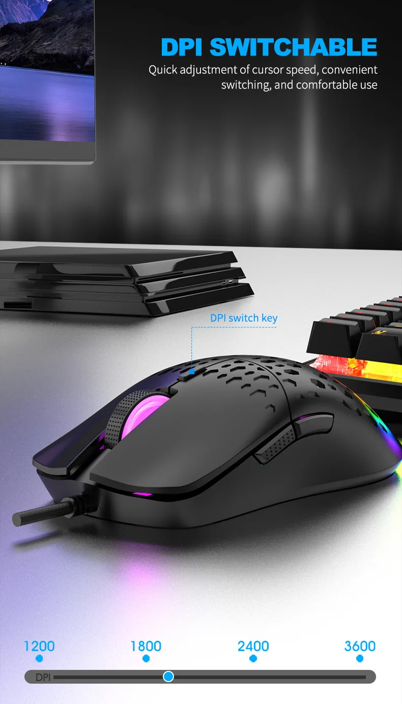 RAIKU G701 Gaming Mouse - Cool Light Cave Style & Ergonomic