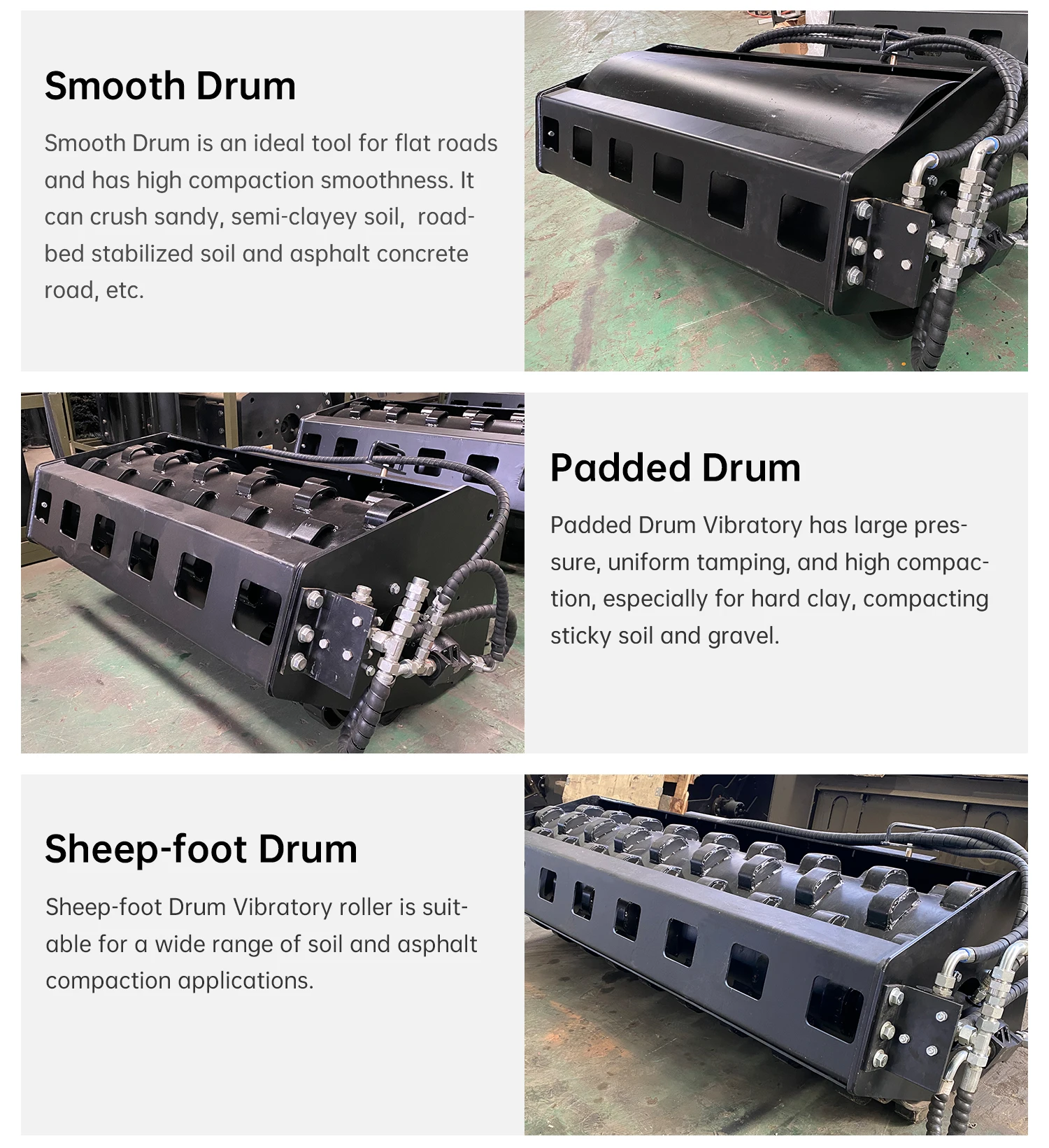 Smooth Drum Road Roller Skid Steer Vibratory Roller 72" Compactor for ...