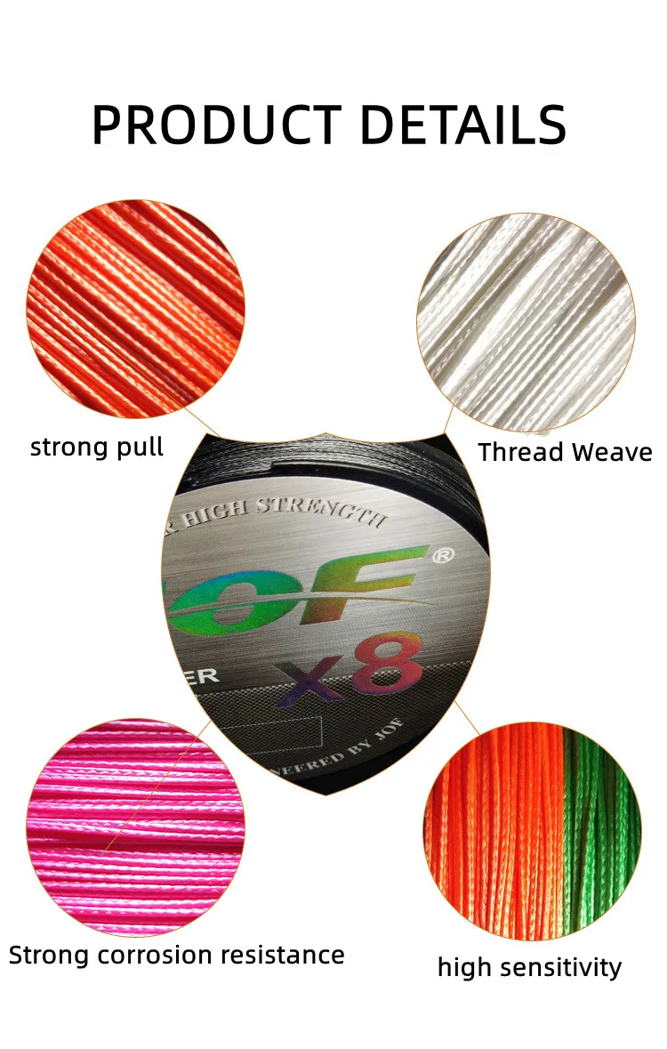 Jof 150m Saltwater Fishing Line Braided Wire 8x Multifilament 12lb-40lb ...