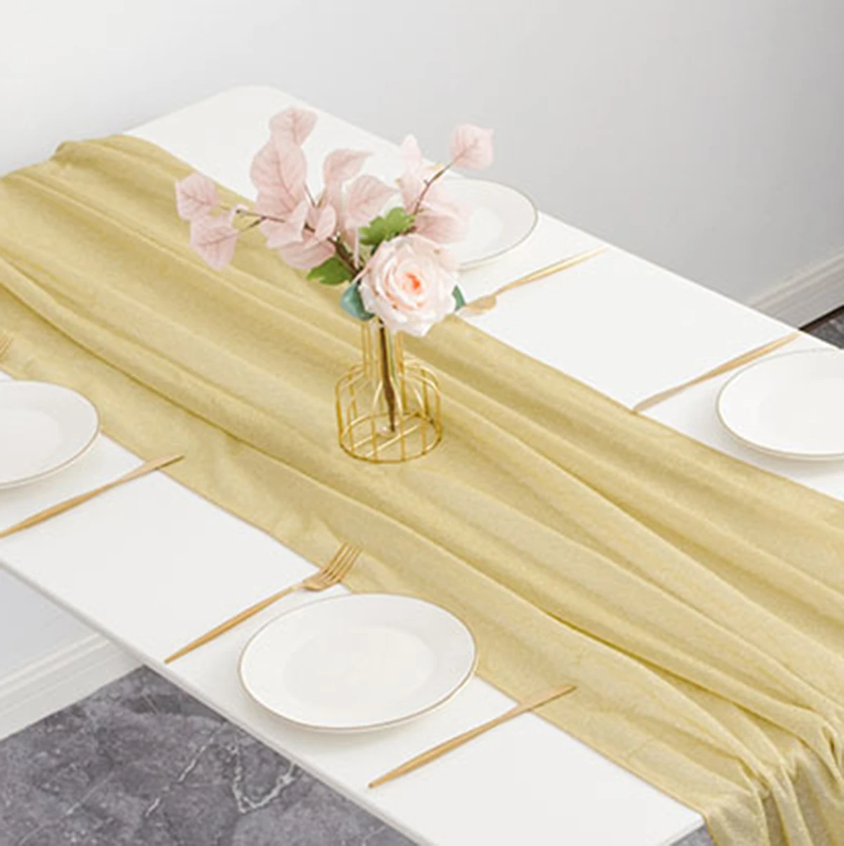 Dining Woven Golden Chiffon Table Runners Wedding Party Banquet ...