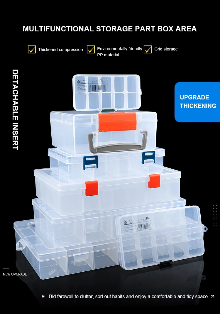 Clear Divided Hinged Keyway Plastic Storage Organizer Box