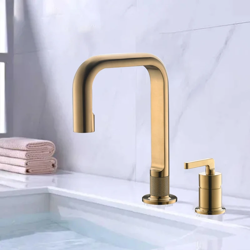 Luxury Single Handle Hot and Cold Water Faucet Gold Brushed 2 Hole Desk ...