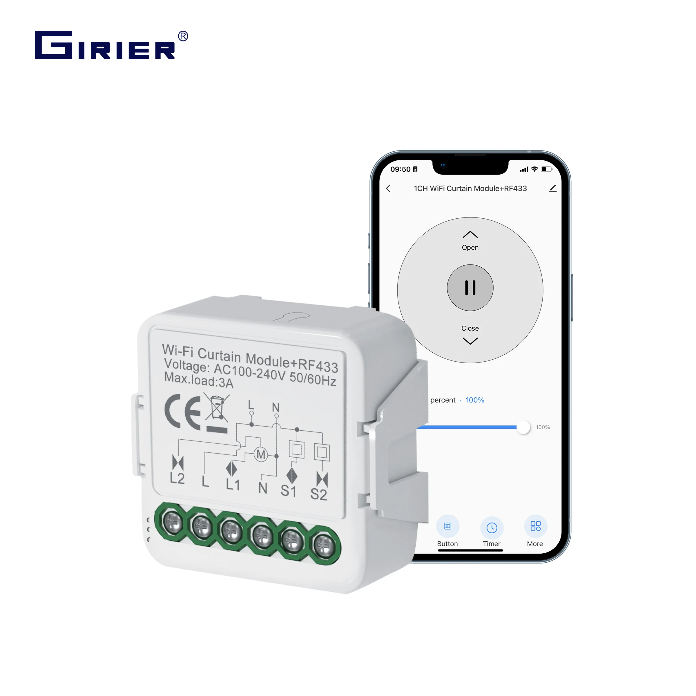Girier Smart Home Wifi Rf433 Curtain Switch Module Diy Automation Relay ...