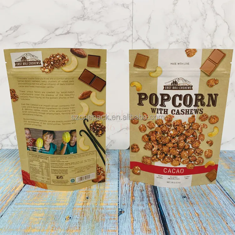 Biodegradable Natural Kraft Brown Paper Granola Bites Packaging